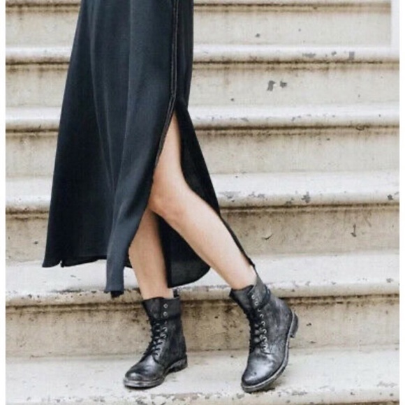 Frye | Shoes | Frye Veronica Combat Brown Leather Lace Up Moto Combat ...